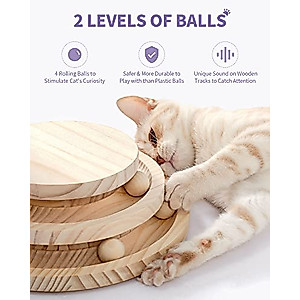 Made4Pets Cat Scratching Post Cat Scratcher Toy Wooden Two-Layer Cat Turntable with Interactive Balls and Dangling Ball