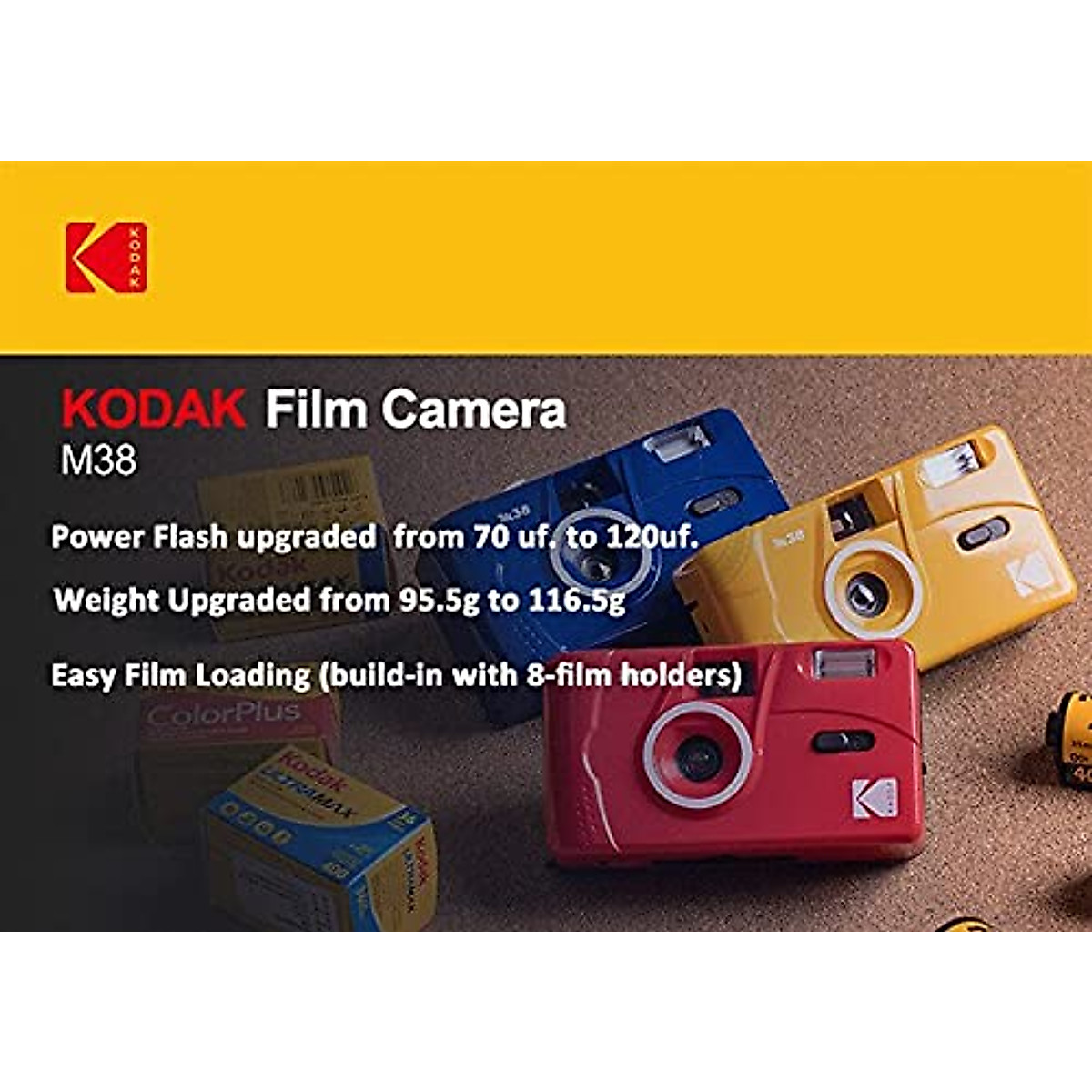 Kodak M38 35mm Film Camera - Focus Free, Powerful Built-in Flash, Easy to Use (Classic Blue)
