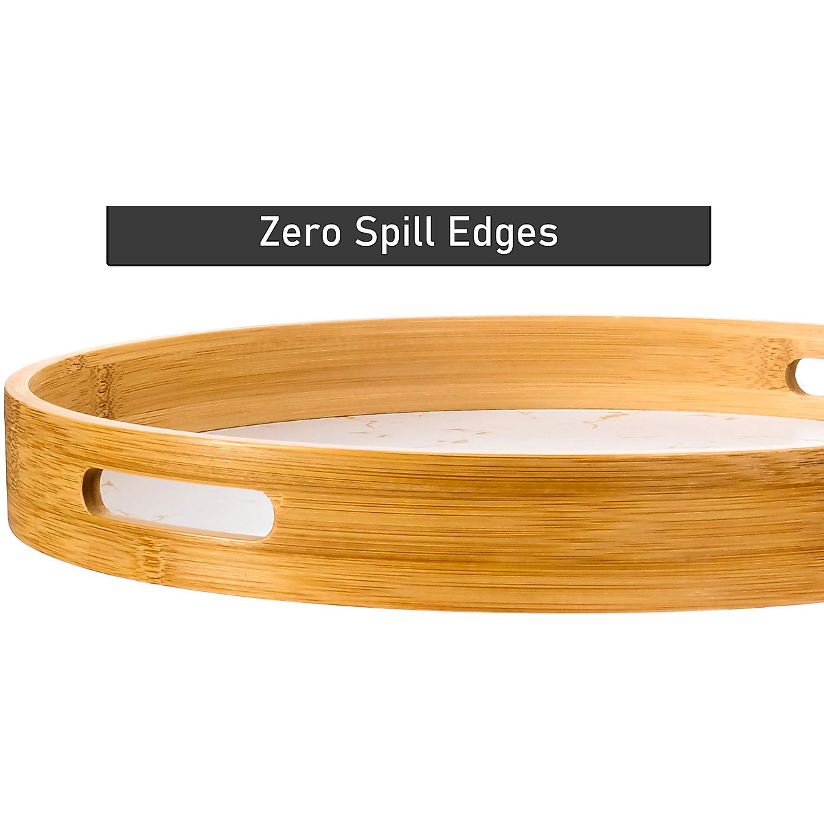 20 Bowls Large Round Bamboo Serving Tray, 16" White, Handles for Easy Transport