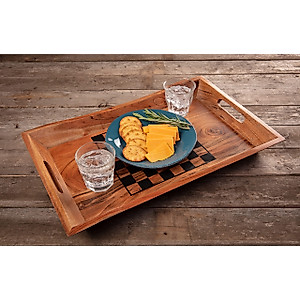 Wonder-ful Gifts Serving Tray with Chessboard - Chess and Checkers Pieces Included