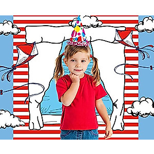 Cartoon Window Backdrops for Photography Kids Birthday Party Background 5x3ft Blue Red Kite Striped Kids Party Backdrop Boys Girls 1st Birthday Decorations Cake Table Banner Show Photo Booth Props