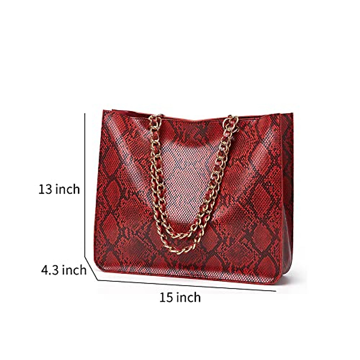 Oichy Leather Tote Bag for Women Large Purses and Handbags Snakeskin Pattern Shoulder Bag Ladies Purse with Chain Strap (Red)