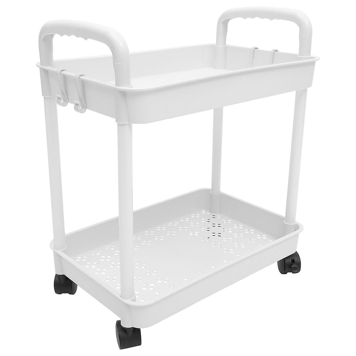 Mobile Double Layer Cart Storage Rack 2 Tier Rolling Cart Rack with Wheel Cart with Wheels Organizer Movable Bookshelf Cart Laundry Cart on Wheels Diaper Cart Dorm Cart Tiered Cart
