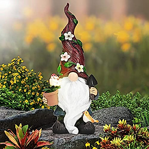 grinshin Outdoor Garden Gnome Statue,Resin Gnome Figurine with Solar Led Lights, Outside Decor for Patio Yard Lawn Porch Decorations, Ornament Gifts (Blue Statue)