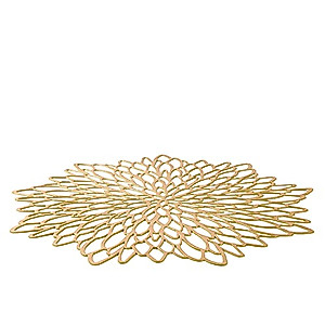 Set of 6, Gold Metallic Vinyl Round Placemats Laminated Plastic Morden Dining Table Decoration, Leaf by Snowkingdom