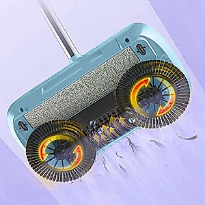 Hand Push Sweeper Household Lazy 3-in-1 Suction Sweeper Cleaning Machine Floor Stall Upgraded Soft Rough Brush Microfiber Mop 1pcs (Blue)