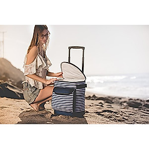 ONIVA - a Picnic Time brand Portable Rolling Cooler with Wheels and Handle, Water-Resistant Wheeled Trolley, (Navy Blue & White Stripe)