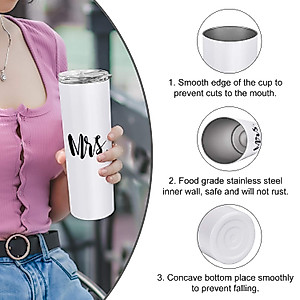 Mr and Mrs Stainless Steel Skinny Tumbler Set, Insulated Travel Tumbler, Gifts for Newlyweds Couples Wife, Wedding Engagement Bridal Shower, 20 Oz Slim Water Tumbler with Lid Straw, Black and White