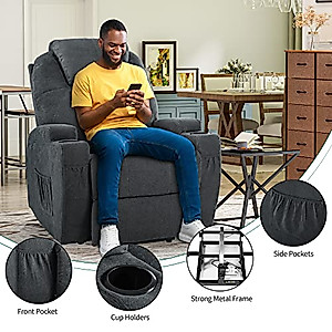YITAHOME Power Lift Recliner Chair for Elderly, Electric Lift Chair with Heat and Massage, Fabirc Recliner Sofa with 2 Cup Holders, Side Pockets & Remote Control for Living Room,Grey