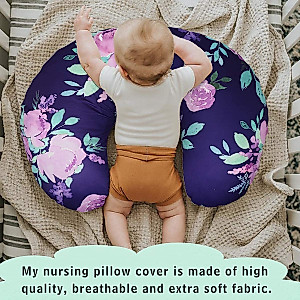 Nursing Pillow Cover & Carseat Cover Set, Purple Floral Breastfeeding Pillow Slipcover & Car Seat Canopies for Baby Boys & Girls, Nursing Pillow Case & Stroller Covers for Newborn, Soft Fabri