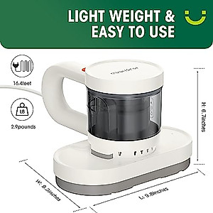 Mucheed Bed Vacuum Cleaner Mattress Vacuum Cleaner with 12Kpa Powerful Suction and Light Weight,Corded Handheld UV Vacuum Cleaner High Frequency Double Beat for Bed,Sheets,Sofa,Carpets