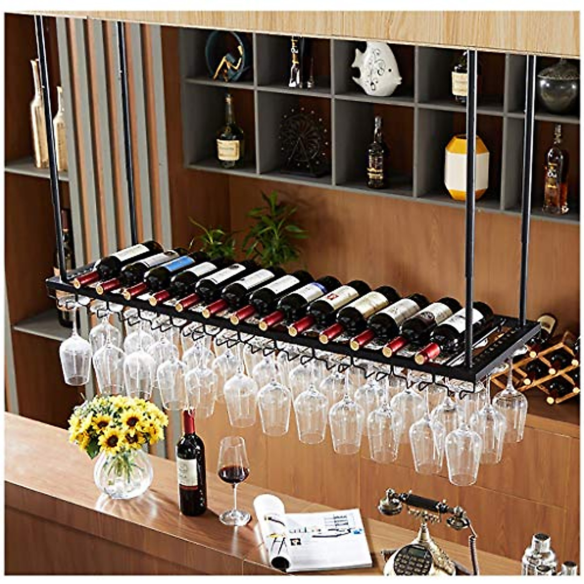 Inverted Retro Wine Glass Stylish Simplicity Wine Rack Simple Home Creative Display Wine Glass Bracket Bar Restaurant Kitchen Adjustable Height Floating Wine Rack (Golden 120 * 35Cm), PIBM, Black,