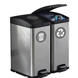 Recycle and Trash Logo Stickers 4 Pack - 4in Circle - for Metal or Plastic Garbage cans, and Bins - Indoor & Outdoor - Laminated and UV Protected Premium Decal (Grey, Small)