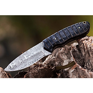 LH LIMASSOL 8 INCH Fixed Blade black Dollar Wood Custom Handmade Damascus Hunting knife/skinner knife/skinning knife with leather sheath
