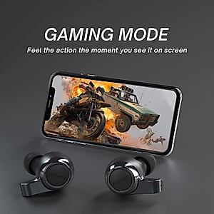 Jabees] Firefly Vintage Bluetooth Wireless Gaming Earbuds - Noise Cancelling Waterproof Headphones with 4 Mic for Call & Music - 40Hr Playtime with Charging Case, Low Latency, aptX, ENC(Black)