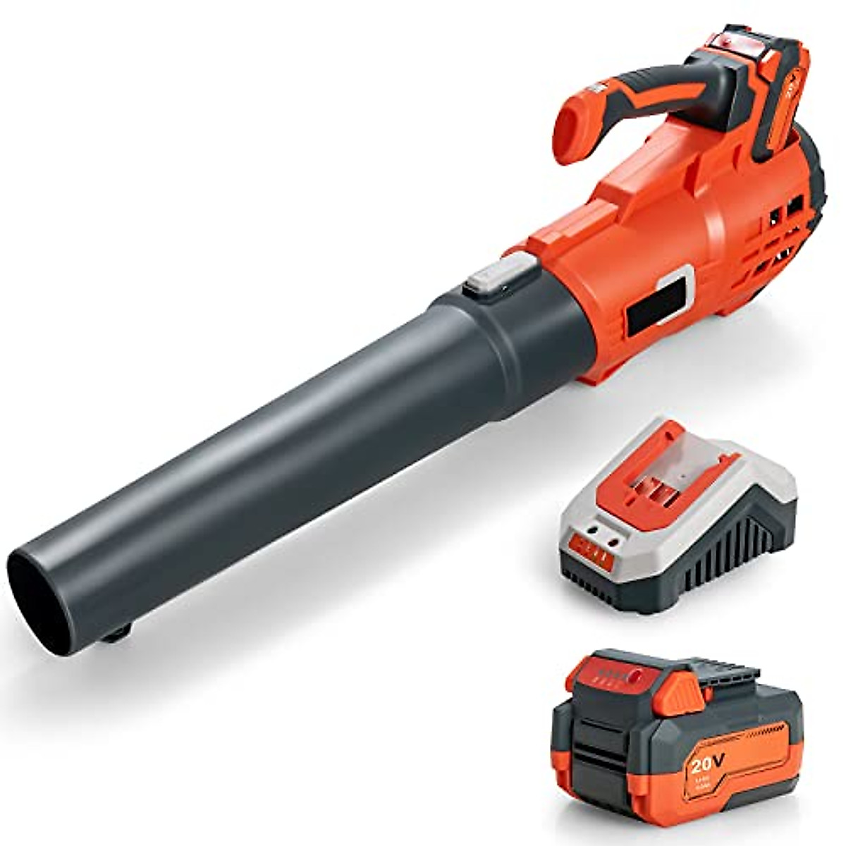 GYMAX Cordless Leaf Blower, 5 Speed Level 20V Max with Battery & Charger, Handheld Electric Portable Lightweight Leaf Blower for Lawn, Garden, Leaves, Snow Debris (Orange)