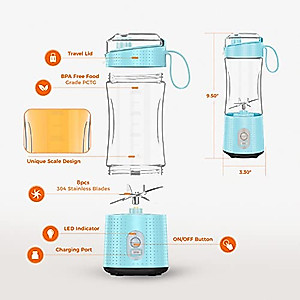 Aoozi Portable Blenders, Personal Size Blender Smoothies and Shakes,Mini Blender USB Rechargeable, Handheld Blender Sports,Travel and Home (SkyBlue)