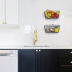 MaraFansie Hanging Kitchen Baskets Wire Storage Basket Adhesive Basket Over the Cabinet Door Organizer No Drilling, for Cabinet Pantry Organization and Kitchen, Bathroom, Storage, 2 Pack, Black