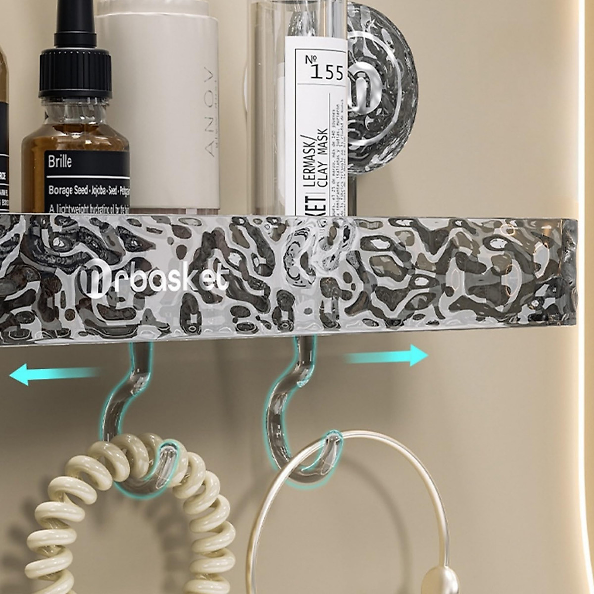 Wamnexti Corner Shower Caddy with Hooks, Suction Cup Shelf for Inside Shower Wall Organizer, Bathroom Shower Baskets Organizers, Storage Shelves for Kitchen Bedroom Apartment Home, Clear Rectangle