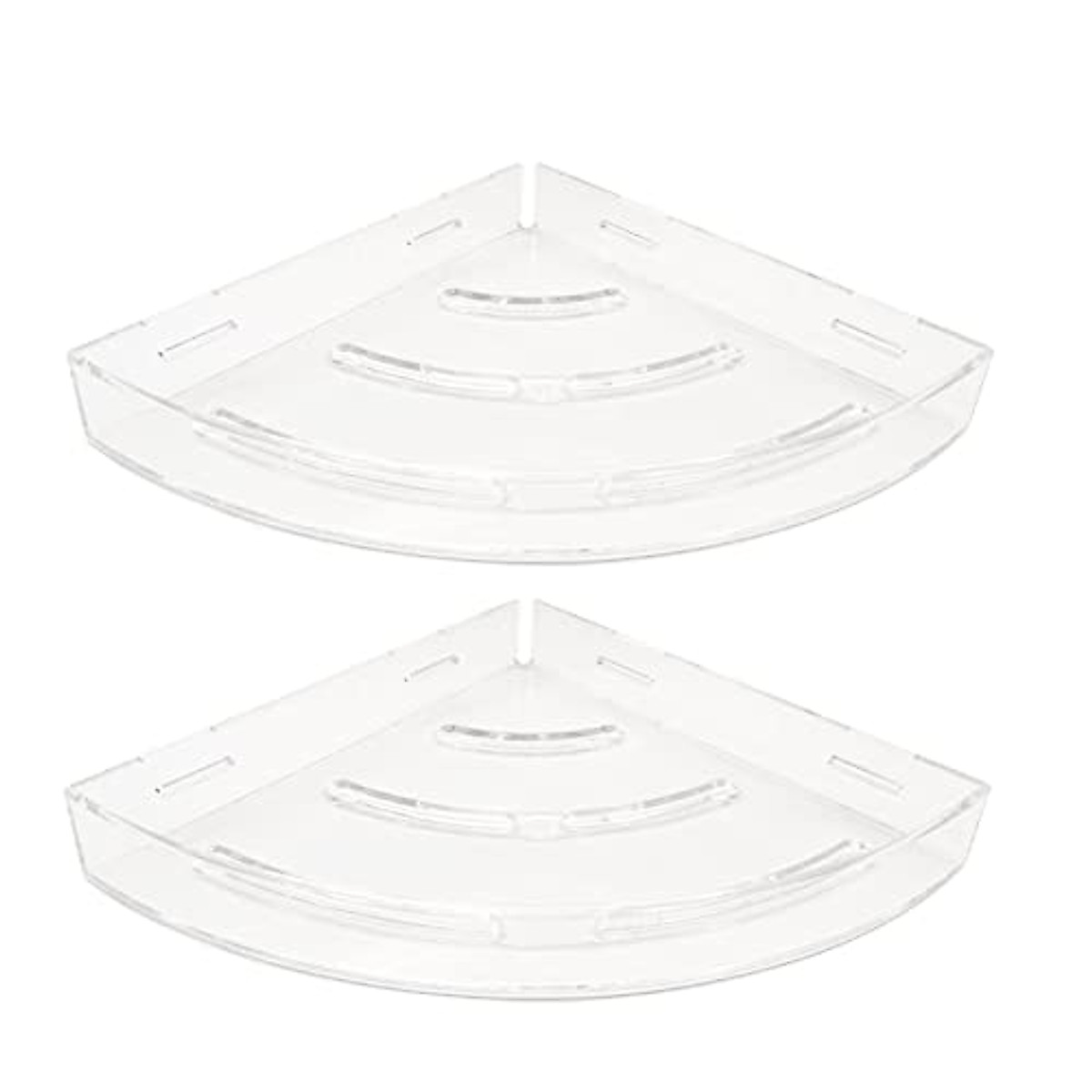 2 Pcs Adhesive Acrylic Corner Shower Caddy Shelf with Hooks Hollow Wall Mounted No Drilling Clear Corner Shelf for Shower Kitchen Organizer
