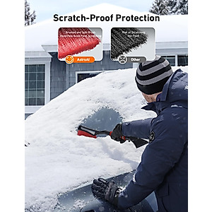 AstroAI 2 Pack 27" Snow Brush and Ice Scrapers for Car Windshield, Detachable Snow Scrapers with Ergonomic Foam Grip for Cars, Trucks, SUVs (Heavy Duty ABS, PVC Brush, Red)