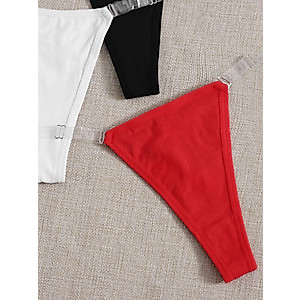 Verdusa Women's 3 Pack Clear Strap Thong Panties Invisible G String Black Red White M