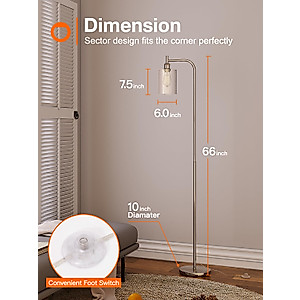 addlon Floor Lamps for Living Room with Gradient Gray Glass lampshade, Modern Floor Lamp with LED Bulbs, Industrial Standing lamp for beroom, Bright Tall Pole Lamps Office - Black