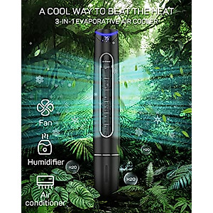 Evaporative Air Cooler, 46" Swamp Cooler with Remote, 3-IN-1 Cooling Fan, Night light, Oscillating, Humidifying, 3 Modes, 3 Speeds, 8H Timer, 2 Ice Packs, Portable Air Cooler for Home Office Bedroom …
