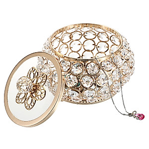 Hipiwe Crystal Jewelry Trinket Box with Glass Lid Gold Mirrored Treasure Box Decorative Jewelry Box Ring Earrings Necklace Storage Keepsake Box Gift for Women Girls