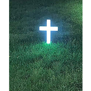 Lighted White Garden Cross, Solar Lighted Cross 13.75 Inches High x 9.75 Inches Wide