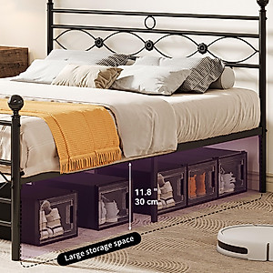 DWVO Queen Size Metal Platform Bed Frame with Headboard and Footboard, 14"H Black Queen Bed Frame with Steel Slat Support, Bedroom Mattress Foundation, No Box Spring Needed, Load Bearing up to 700lbs