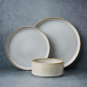 Famiware Dinnerware Sets, Plates and Bowls Set for 4, 12 Piece Dish Set, Cappuccino White