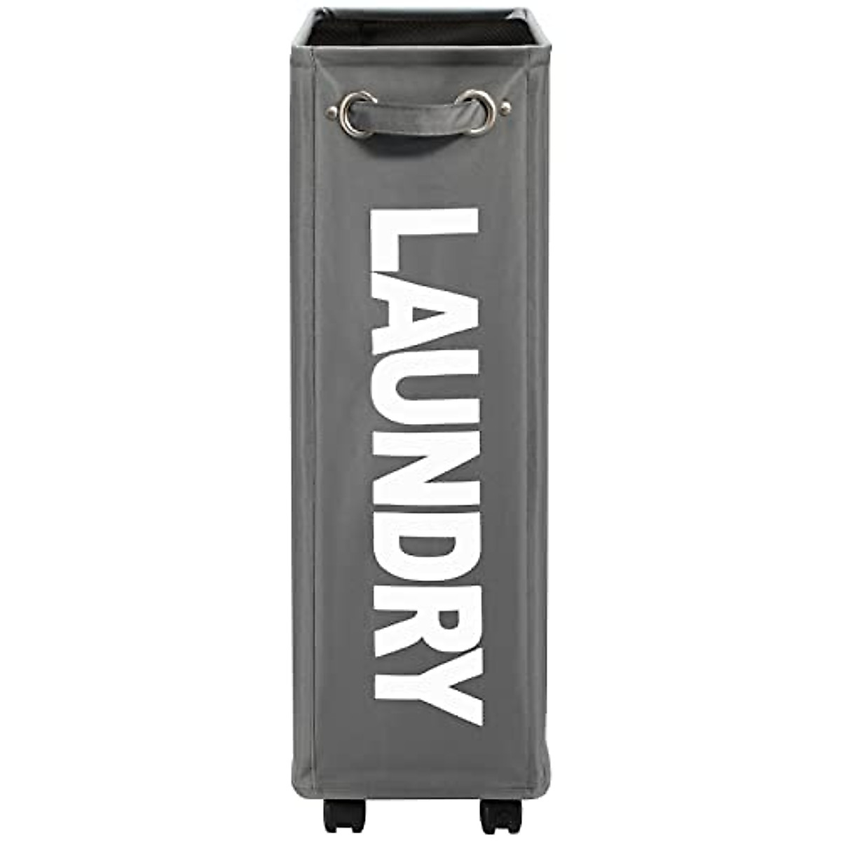 DOKEHOM Slim Laundry Basket with Handle on Wheels, Foldable Corner Storage Bins, Collapsible Rolling Laundry Hamper (Grey, Slim)