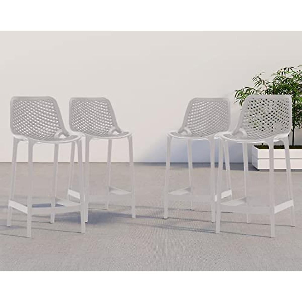 Meridian Furniture 330Grey Mykonos Collection Modern | Contemporary Outdoor Patio Stool with Grey Polypropylene Plastic, Weather Resisting, 17.5" W x 21" D x 38" H, Grey, Set of 4