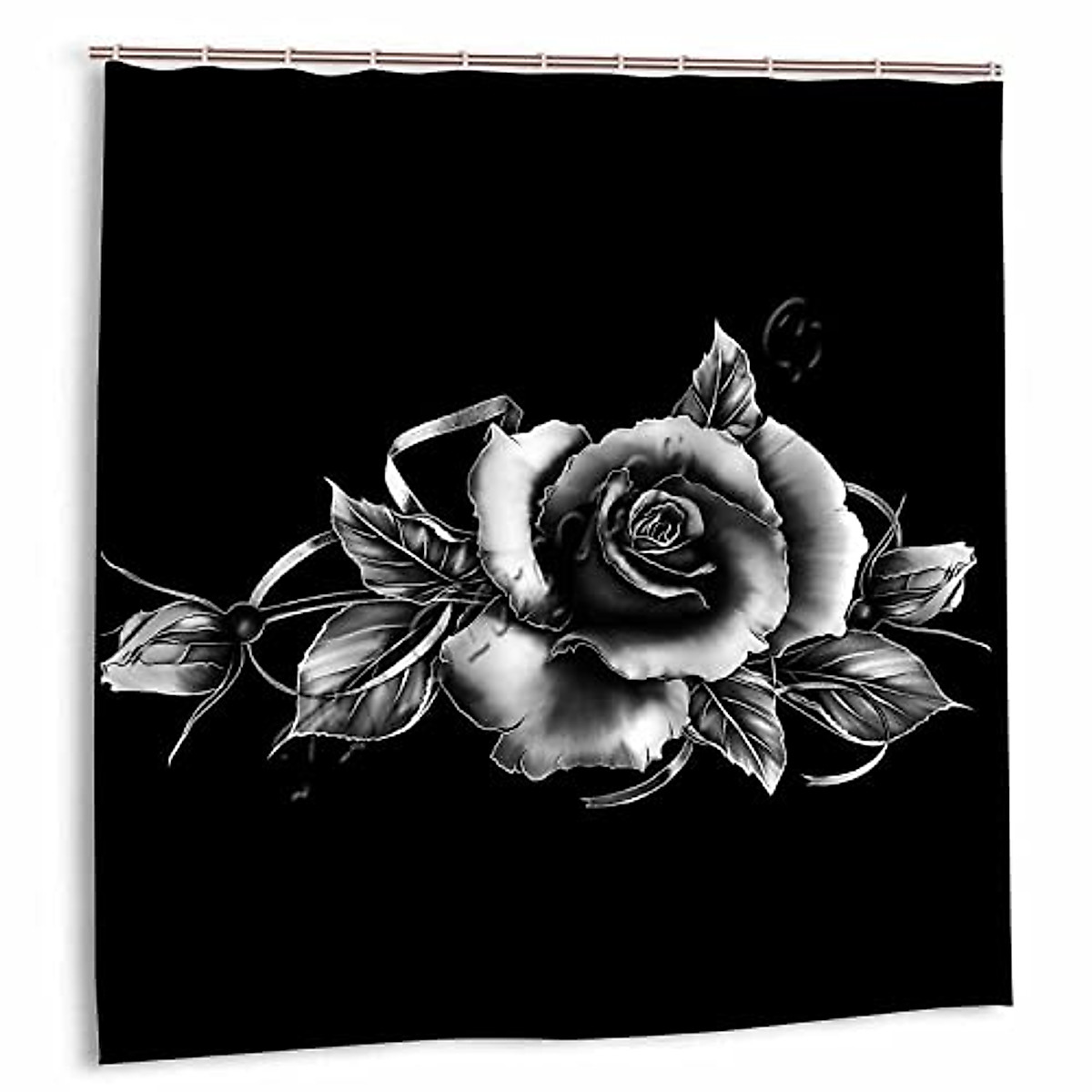 Black Rosa Shower Curtain 4 PCS with 12 Hooks Waterproof & Washable,Bathroom Sets with Rugs and Accessories Bathroom Decor for Boys Girls Girly,Gifts,72 x 72in