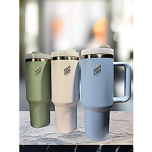 Skardu Insulated 40oz Stainless Steel Tumbler with Handle, Straw, and 2-in-1 Lid, Travel Mug (bayleaf green)