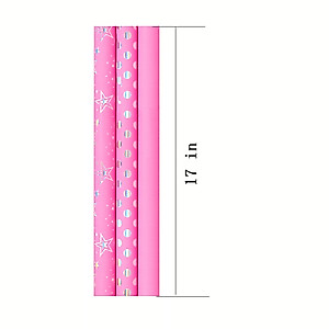 CC wonderland zone Girl Gifts Wrap Paper Roll 17 Inches,Pink Gifts Wrapping Paper,Girl Birthday Wrapping Paper,1 Roll of Each of The 3 Styles