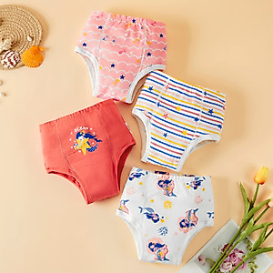 SYNPOS Reusable Baby Boys Girls Potty Training Pants 4 Pack Waterproof Breathable Underpants Cotton Soft Absorbent Training Underwear for Toddler Boys Girls 2T 3T 4T 5T