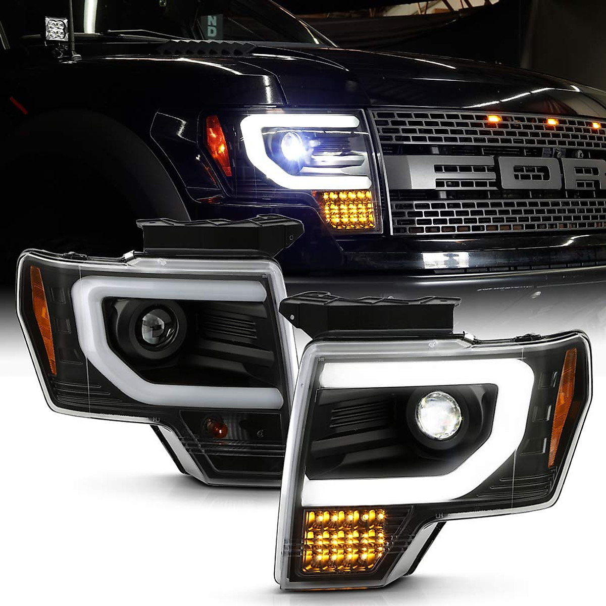ACANII - For [HID/Xenon Model] 2013-2014 Ford F150 Truck LED Signal Built-In Low/High LED Projector Headlights Headlamps