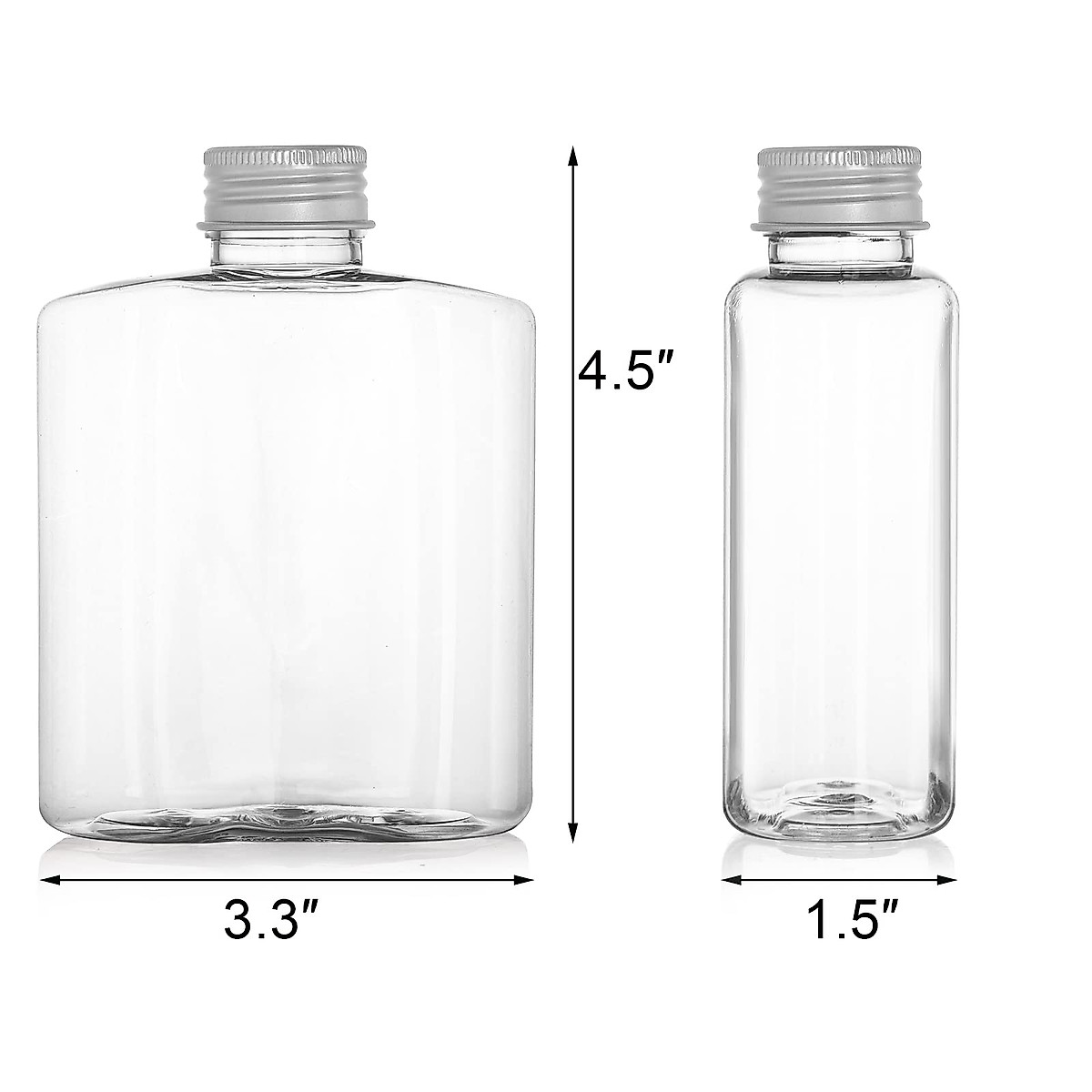 Elsjoy 24 Pack Plastic Juice Bottles, 8.5 Oz Clear Liquor Bottle Flat Slim Beverage Container with Aluminum Cap, Portable Water Flask for Drinks, Milk, Tea, Alcohol, Leak Proof