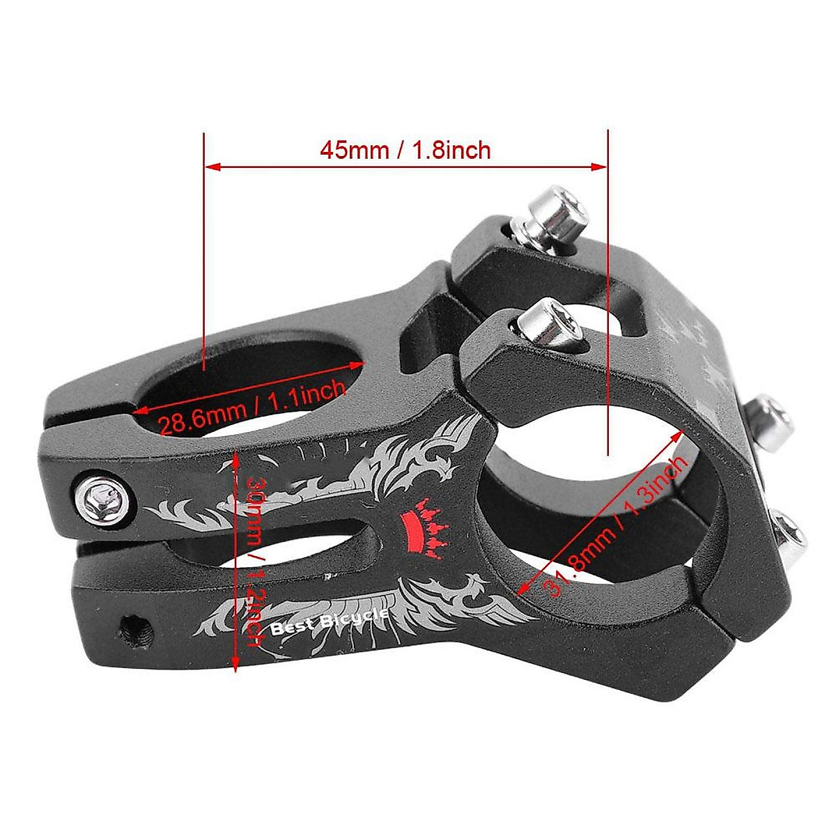 Yosoo Health Gear Bike Stem, Wake Bike Stem, 31.8 Stem Road Bike, Mountain Bike Stem, Bar Stem, Handlebar Stem Riser for, Mountain Bike, Road Bike, BMX (Black)