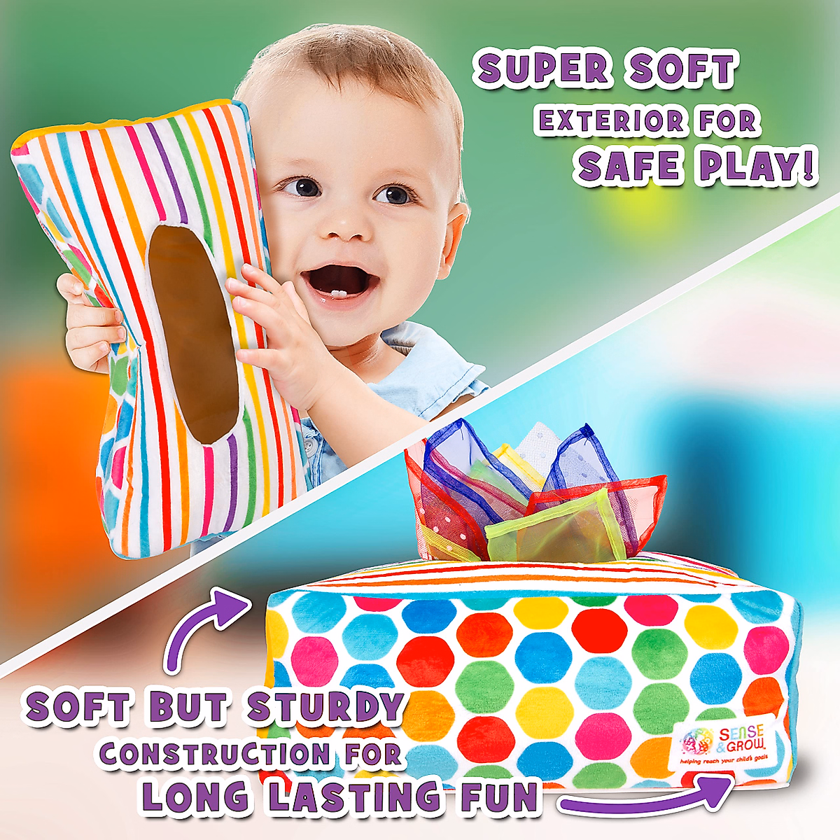 Sensory Pull Along Baby Tissue Box - Montessori Toy for 6-12 Months+