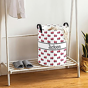 CustomLife Fire Truck Baby Personalized Custom Laundry Hamper Storage Basket Collapsible for Living Room Bathroom Bedroom 14.17 X 19.69 inches