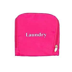 MIAMICA Foldable Travel Laundry Bag, 21'' x 22'', Fuchsia & White – Lightweight, Durable Design with Drawstring Closure