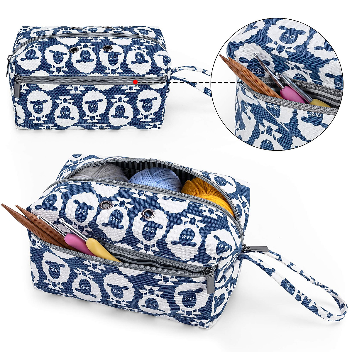 Luxja Small Yarn Storage Bag, Portable Knitting Bag for Yarn Skeins, Crochet Hooks, Knitting Needles (up to 8 Inches) and Other Small Accessories (Small, Sheep)