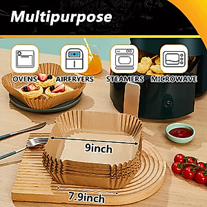 Air Fryer Disposable Paper Liners Square, 9 Inch 120Pcs Air Fryer Parchment Paper Liner, Non-Stick Unbleached Air Fryer Paper Pads Oil Resistant, Food Grade Baking Paper for Roasting Microwave