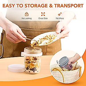 Overnight Oats Jars, Overnight Oats Container with Lids and Spoon 10 oz [2 Pack], Airtight Glass Jars with Measurement Marks, Glass Canisters Hold Yogurt, Nuts and Fruit Salad & More