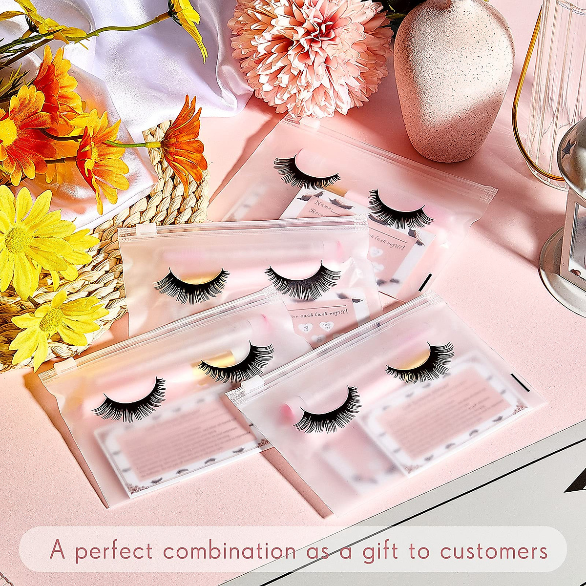 12 Pieces Eyelash Aftercare Bags 12 Lash Shampoo Brushes 12 Mascara Wands with Tubes 25 Lash Aftercare Cards 25 Refill Filler Lash Punch Cards Eyelash Makeup Accessories, 86 Pieces of Total (Pink)