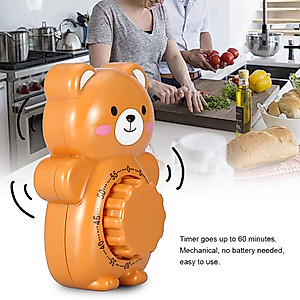 HERCHR Kitchen Timer, Mechanical Kitchen Timer Cute Bear Timer Kitchen Cooking Timer Wind Up 60 Minutes Manual Countdown Timer Visual Mechanical Timer for Classroom, Home, Study and Cooking, Brown