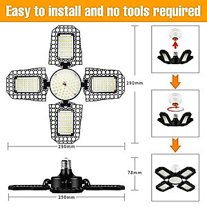 2-Pack LED Garage Light, 120W Deformable LED Shop Light with E26/E27 Medium Base, 12000 Lumens with 5 Aluminum Adjustable Panels, 3500K Screw LED Ceiling Light for Attic, Workshop, Basement
